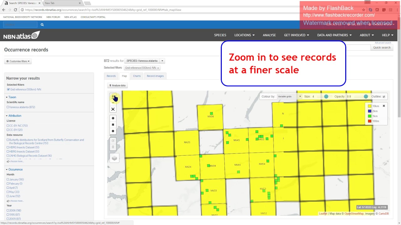 Viewing data on the species map