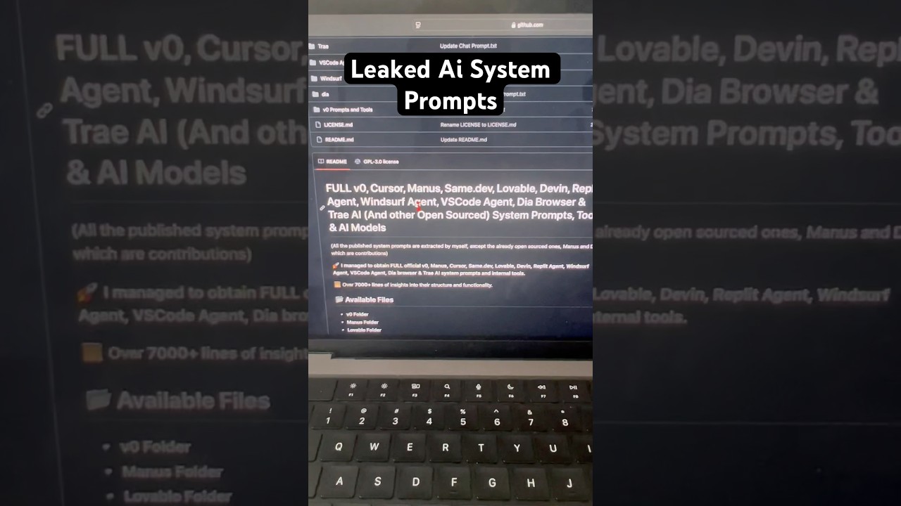 Someone leaked the ai system prompts from all these ai tools on GitHub #ai #github #prompt #shorts