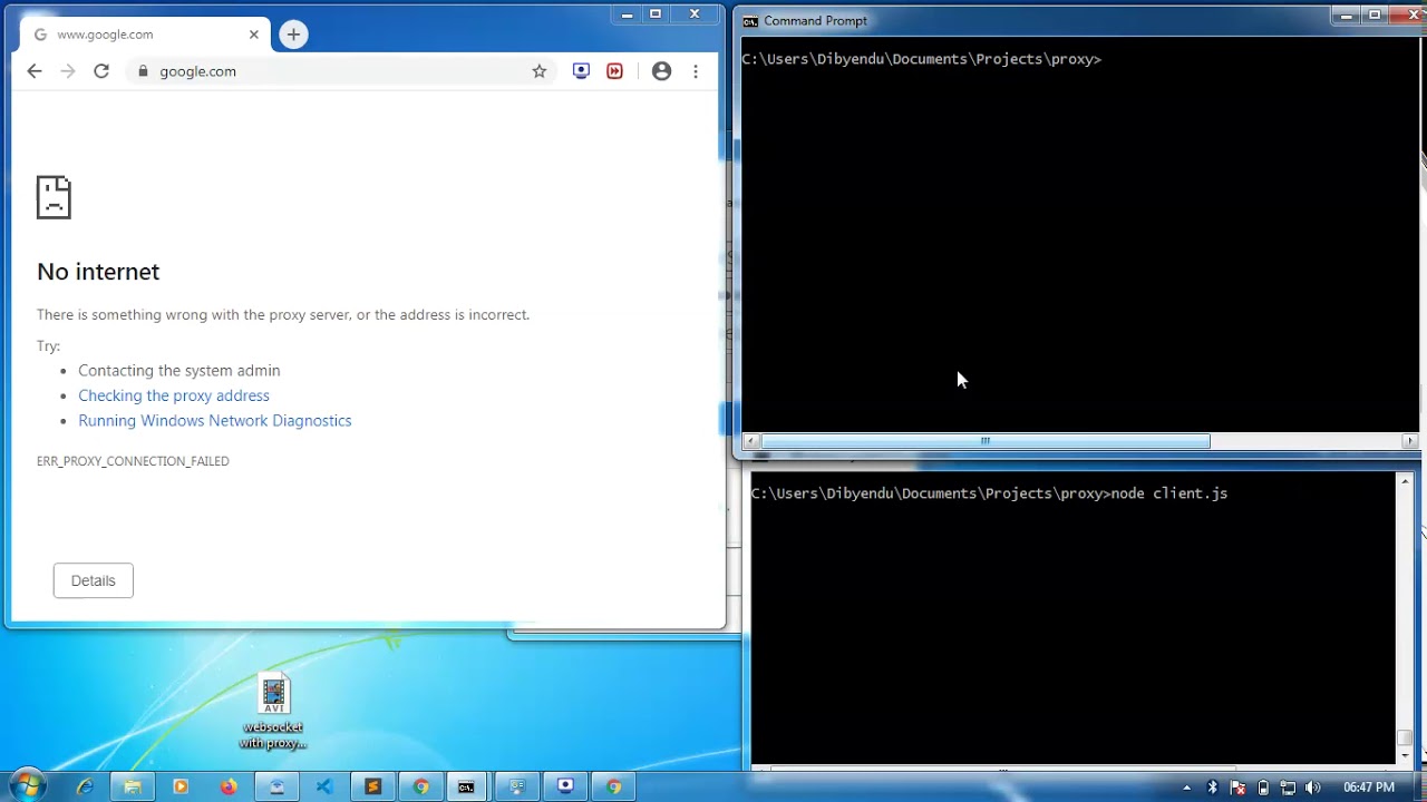 Client and server proxy configuration using node.js