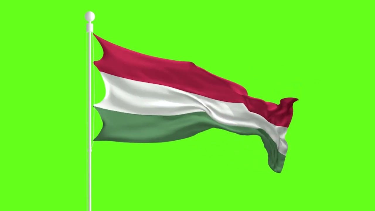Hungary flag waving and fluttering on a green screen