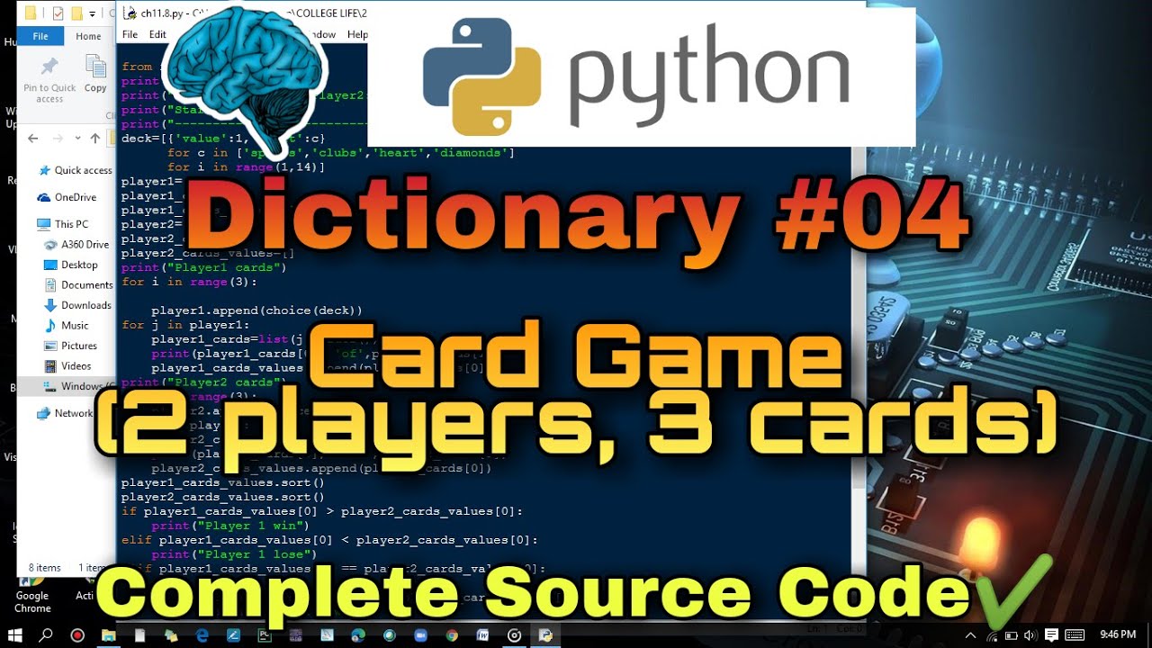Card Game with 2 players and 3 cards | Python Dictionary | Complete Source Code