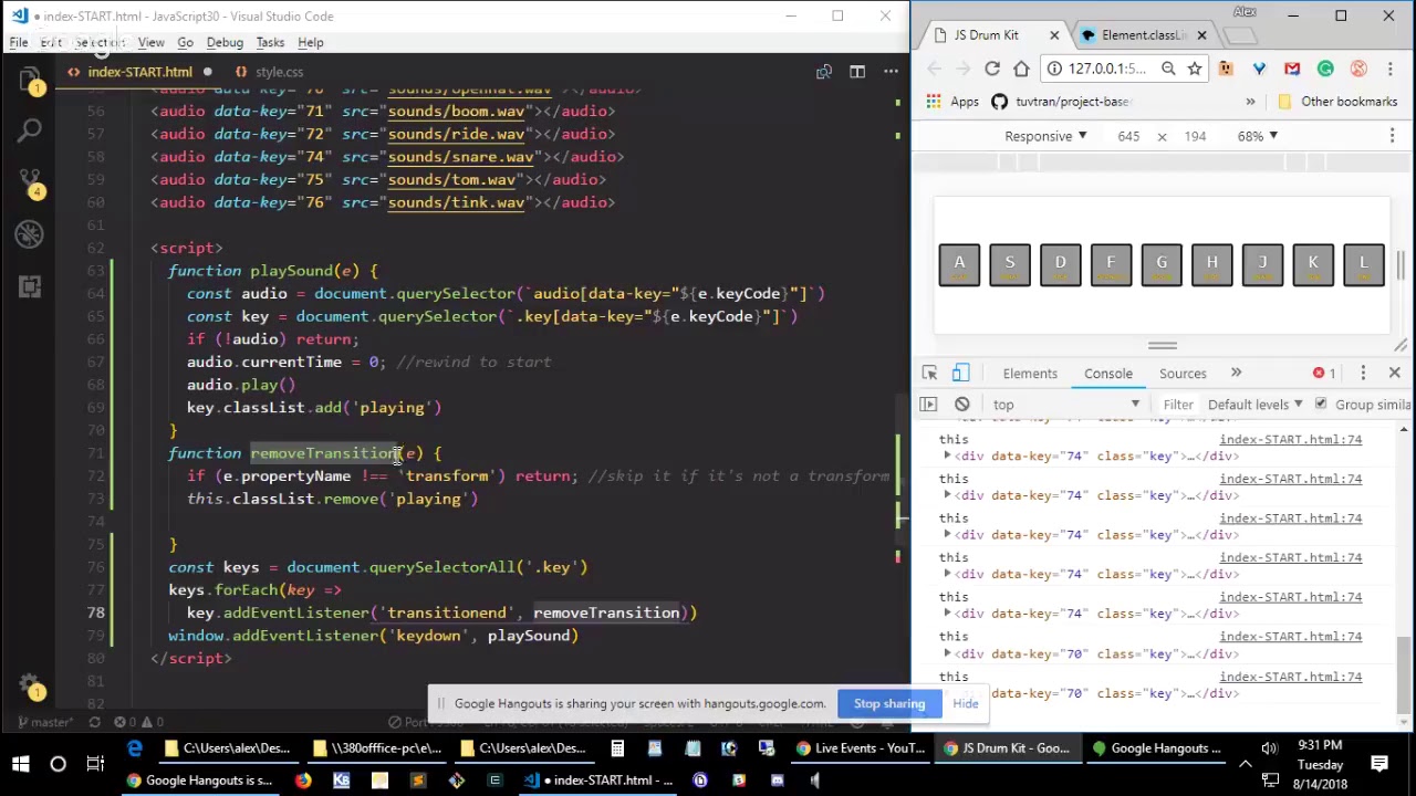 Wes Bos' JavaScript30 drum kit walkthrough