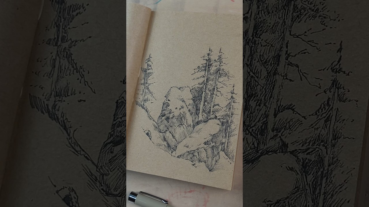 Pen & Ink Landscape Drawing - Nature in Every Line#pendrawing #landscape #tutorial