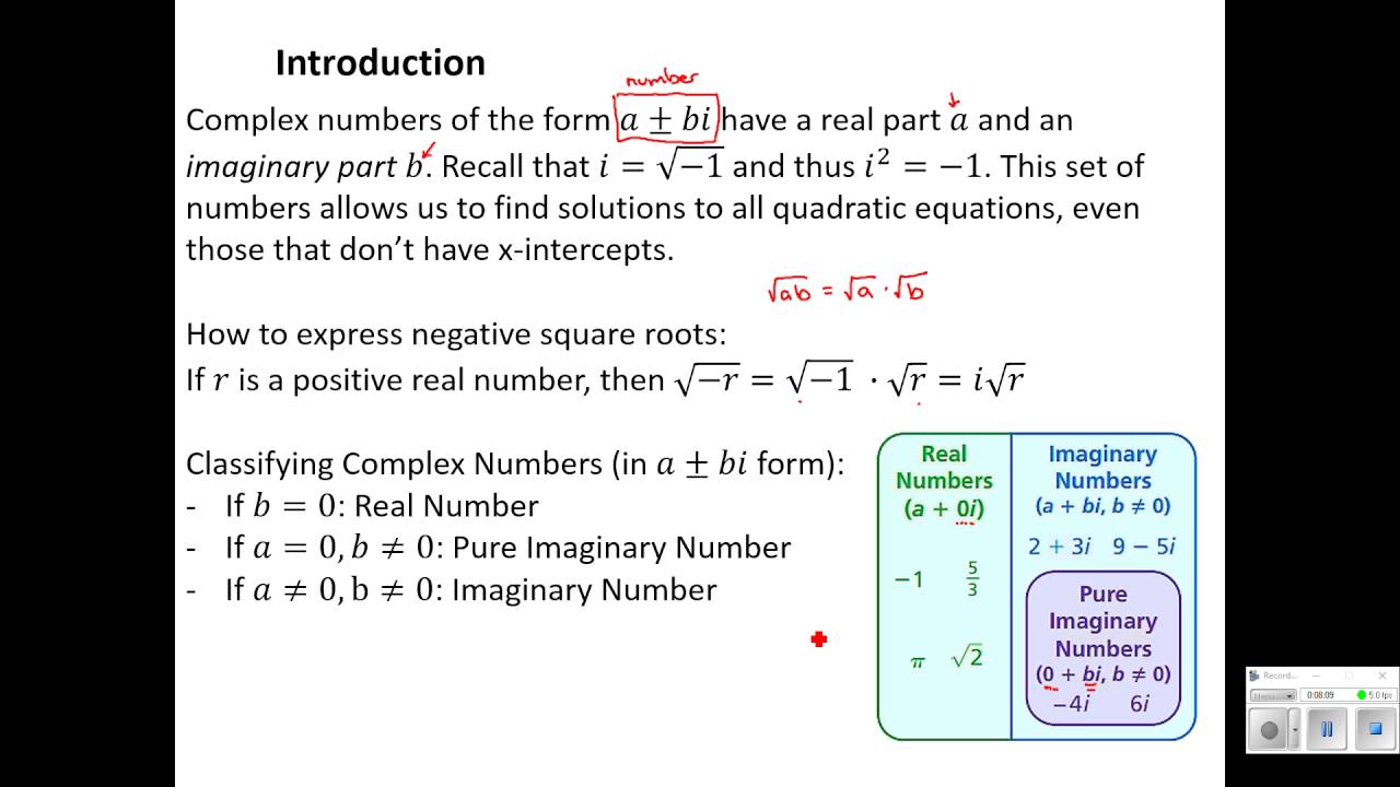Algebra 2: Section 3.2 - Complex Numbers