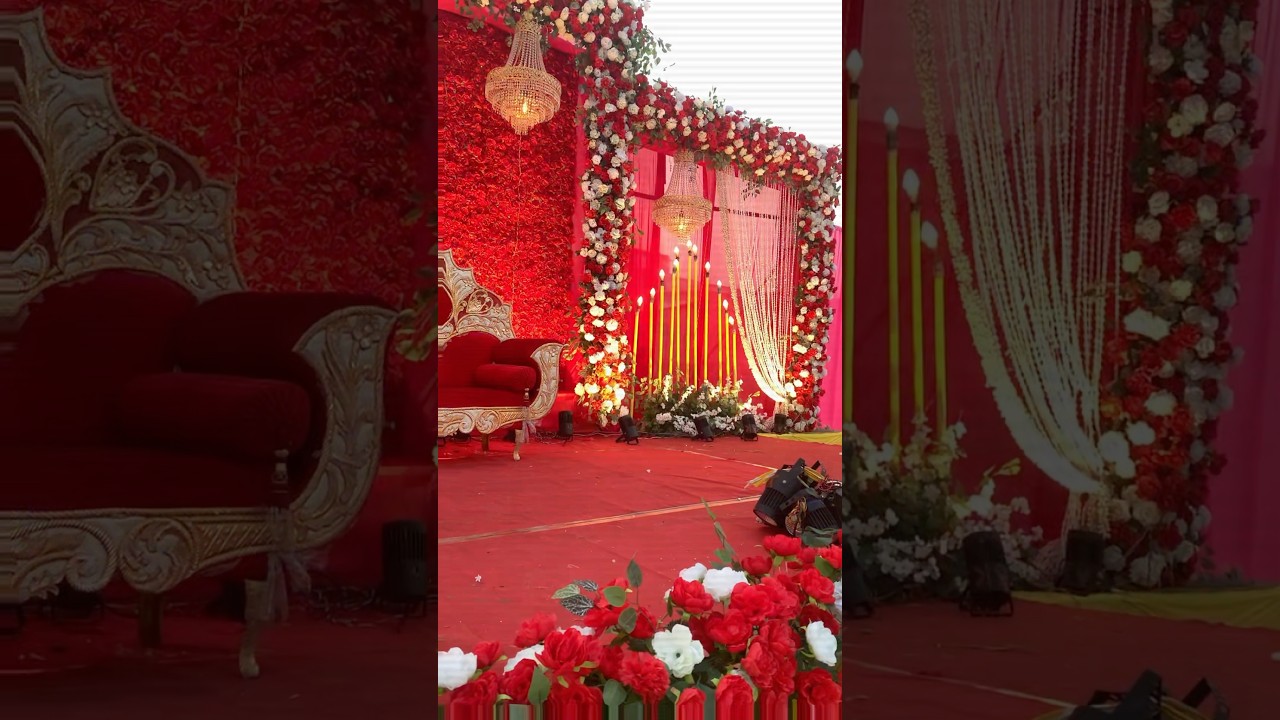 Red white theme wedding stage decoration #yt #wedding #weddingdecoration #decoration #stagedecor
