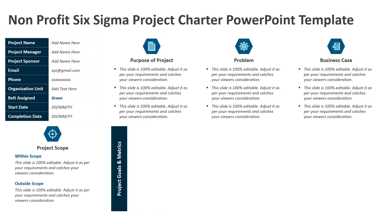 Non Profit Six Sigma Project Charter PowerPoint Template | Kridha Graphics