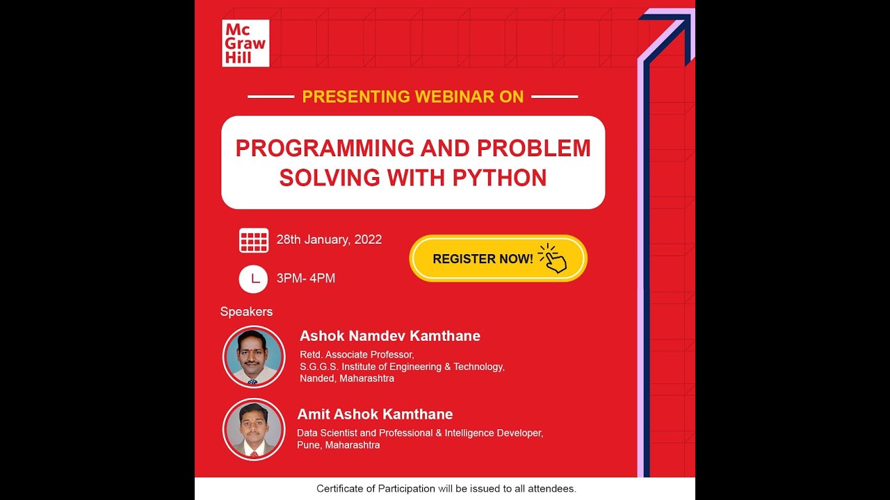 StayTuned Webinar on Programming & Problem Solving with Python with speaker Kamthane  28 Jan, 3-4 PM