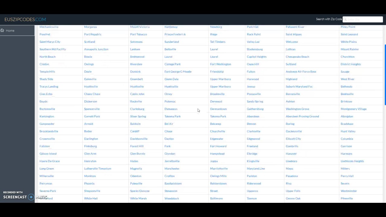 State Maryland MD USA Zip Codes, Cities, Counties