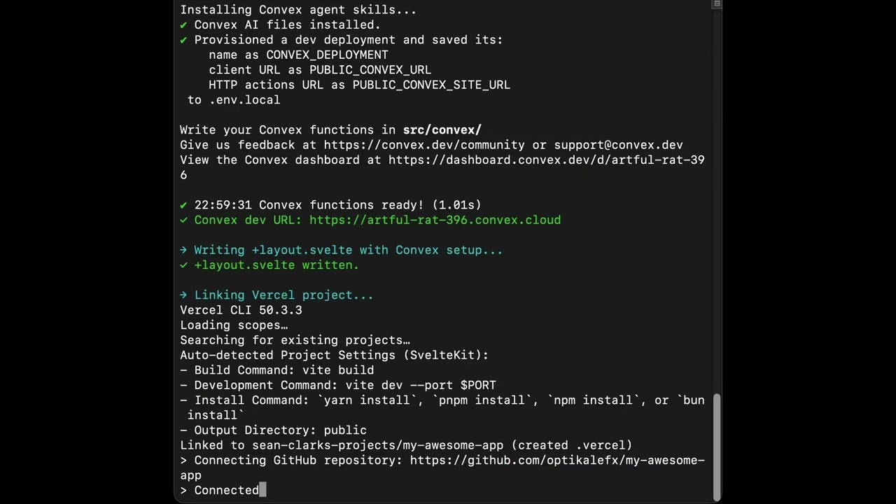 SVCX Deploy - Svelte + Convex + Vercel + GitHub All in 1 command.