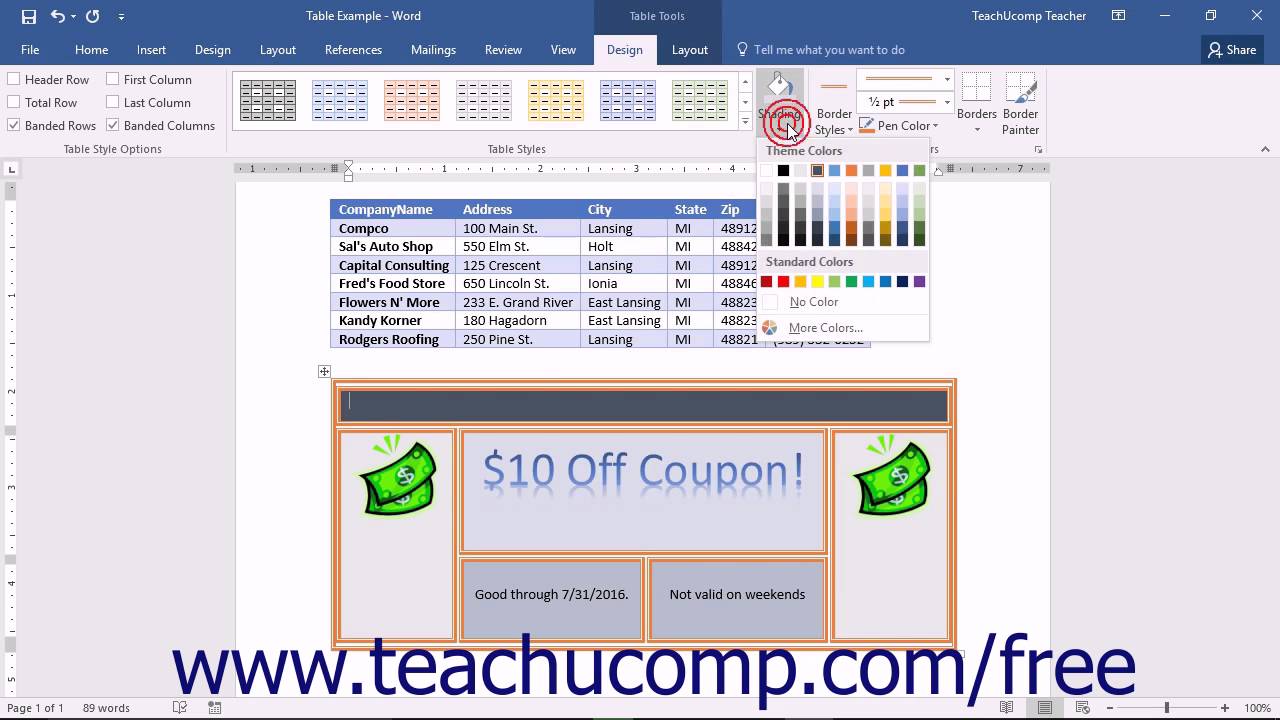 Word 2016 Tutorial Formatting Tables Microsoft Training