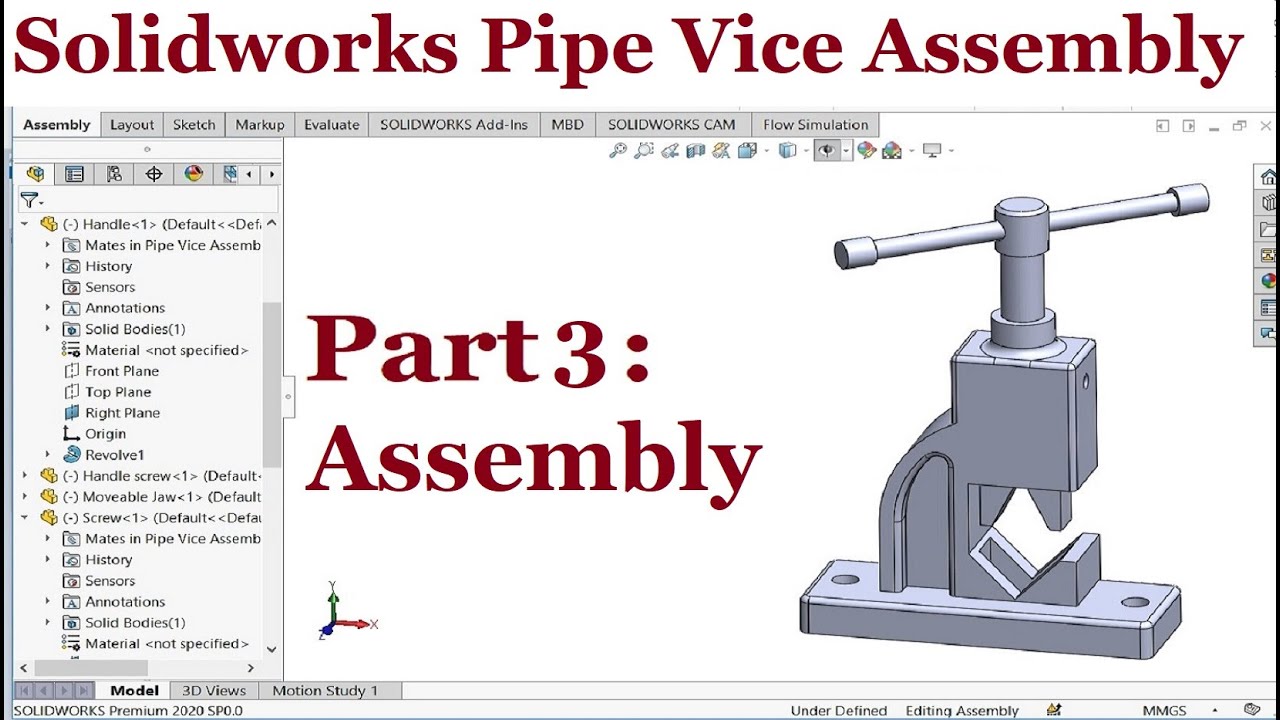 Solidworks assembly tutorials | Pipe Vice Assembly | Part 3