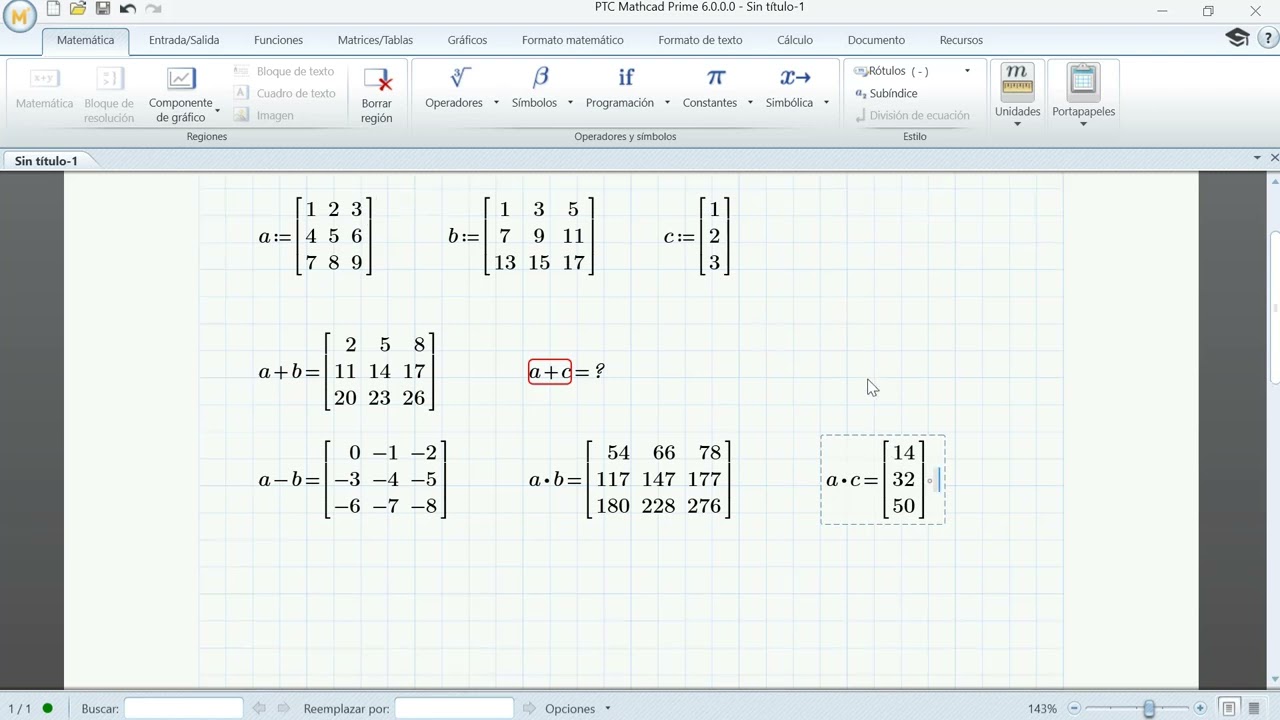 Operaciones con matrices o vectores en MATHCAD
