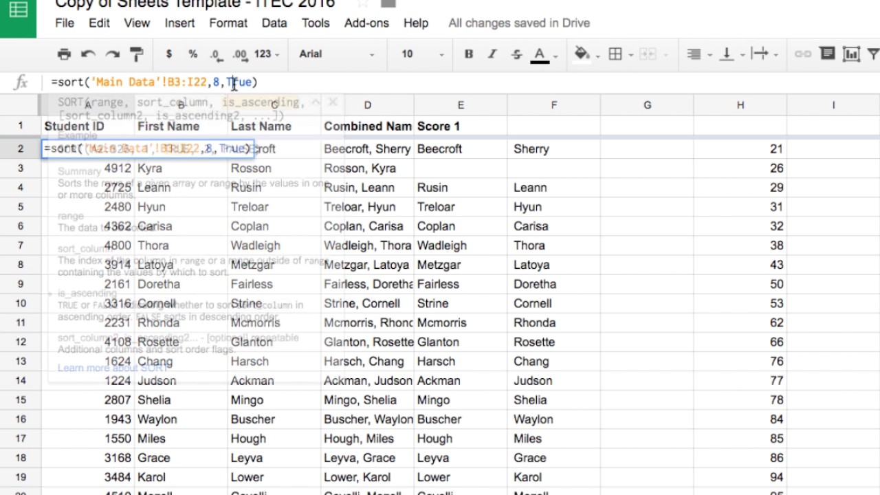 Sort Function in Google Sheets