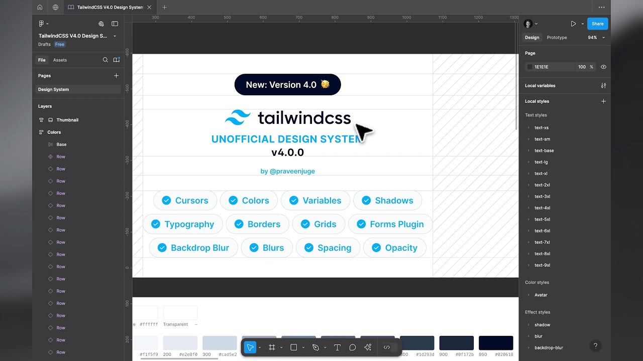 Free TailwindCSS v4 Design System in Figma
