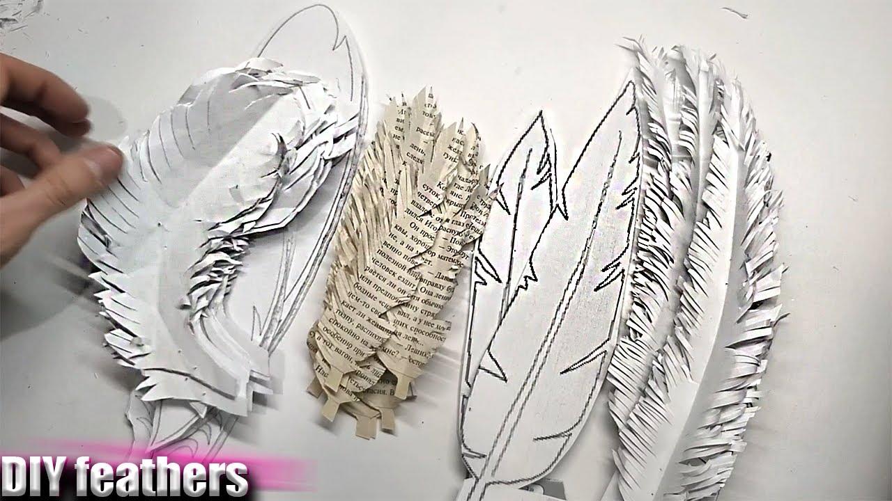 diy PAPER FEATHERS easy tech. how to make paper crafts