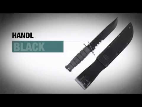 Ka-bar Knives Black Tactical Knife, Black Leather Sheath, 7 in., Serrated - knife-depot.com