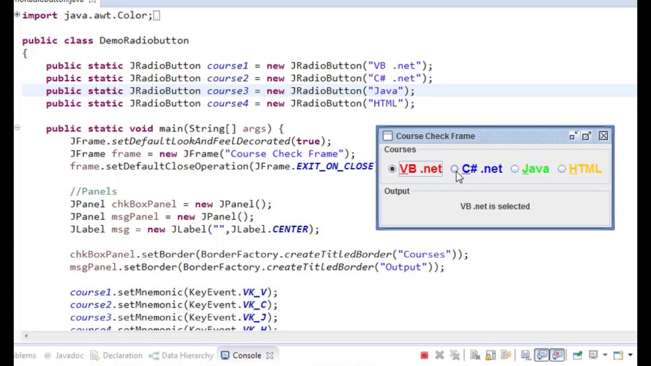 Java JRadioButton application