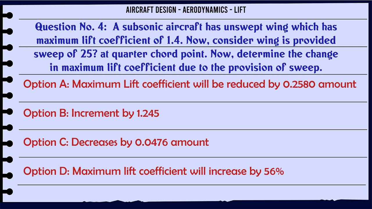 MCQ Questions Aerodynamics - Lift with Answers