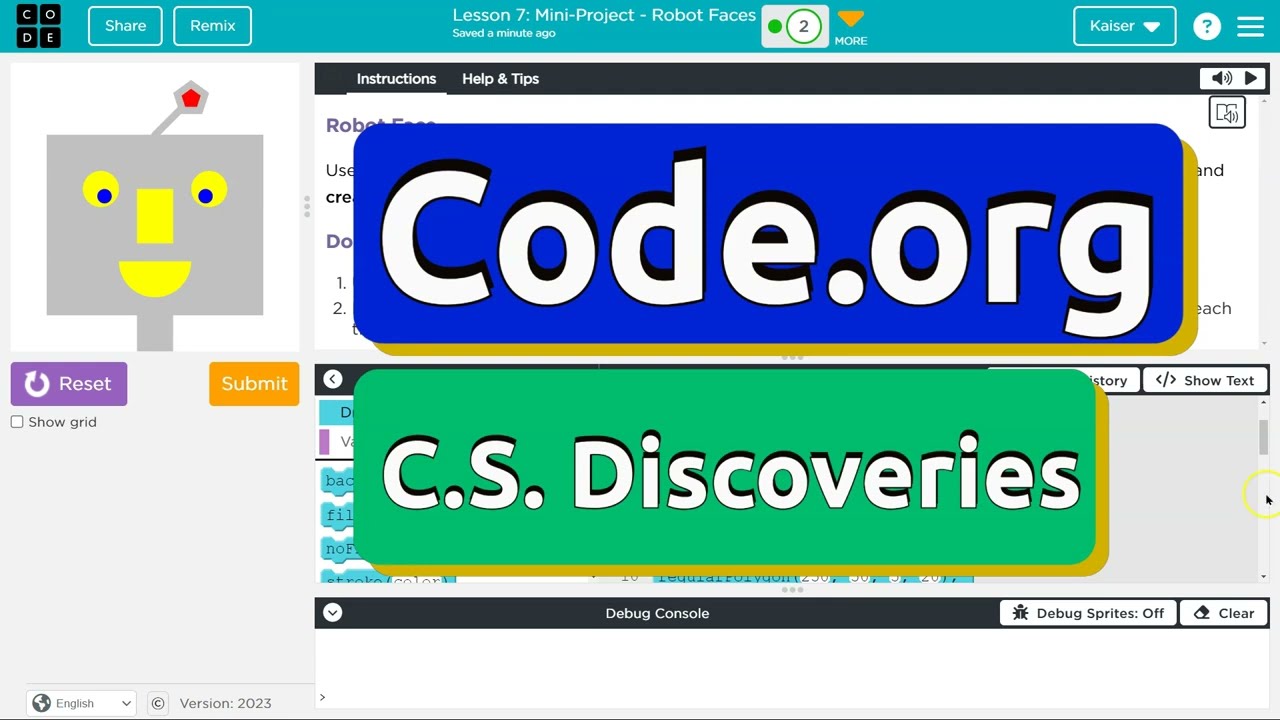 Code.org Lesson 7.2 Mini-Project - Robot Faces | Answer Tutorial | Unit 4 CS Principles