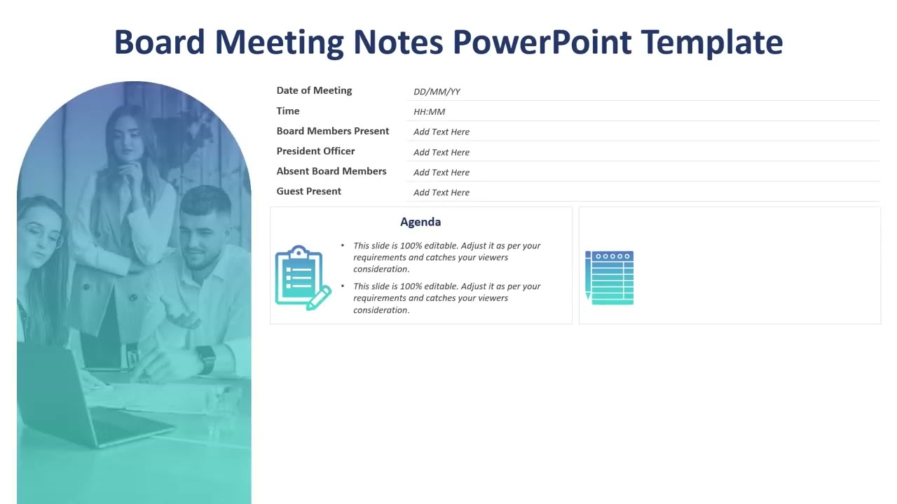 Board Meeting Notes PowerPoint Template | Kridha Graphics