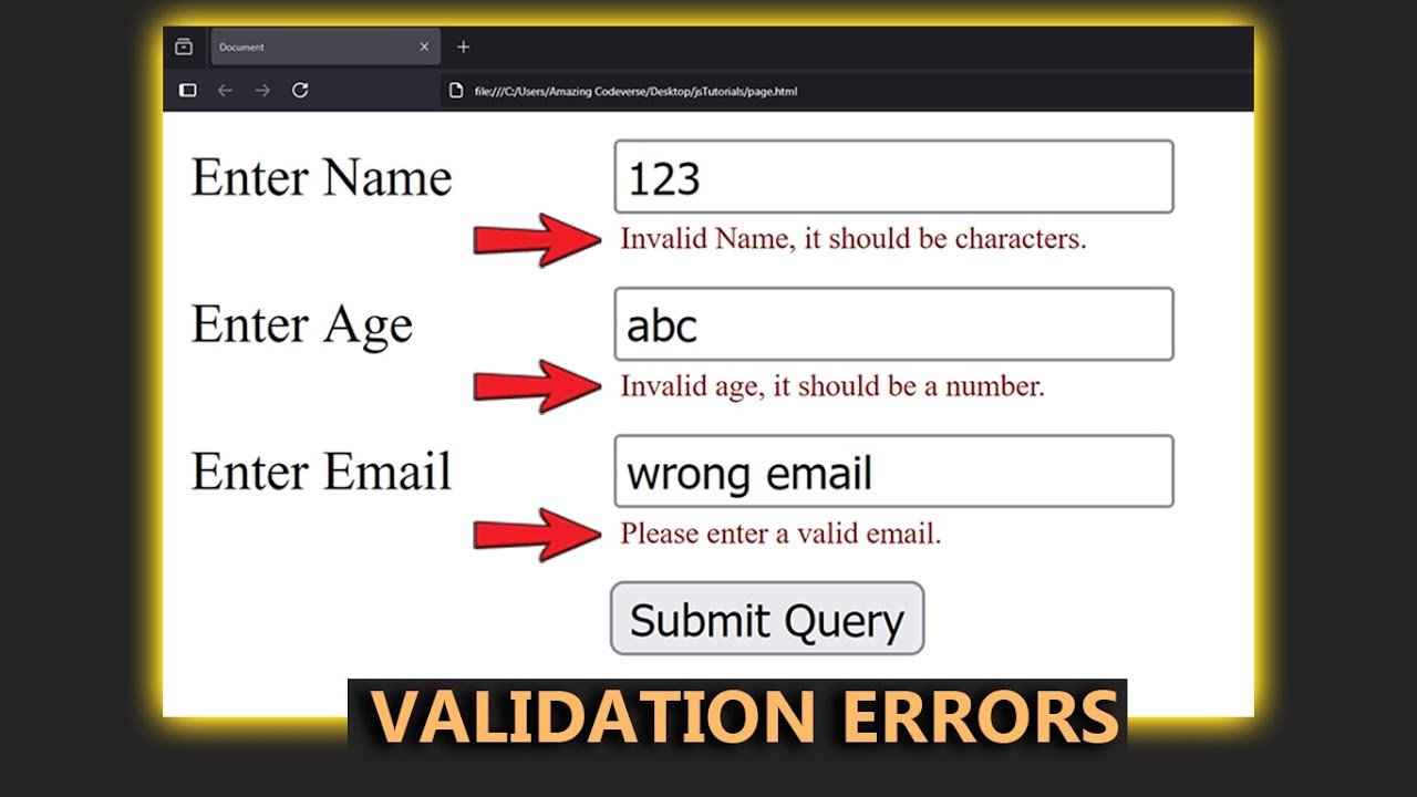 Show Error Message Below Each Textbox (Input) | JavaScript Form Validation