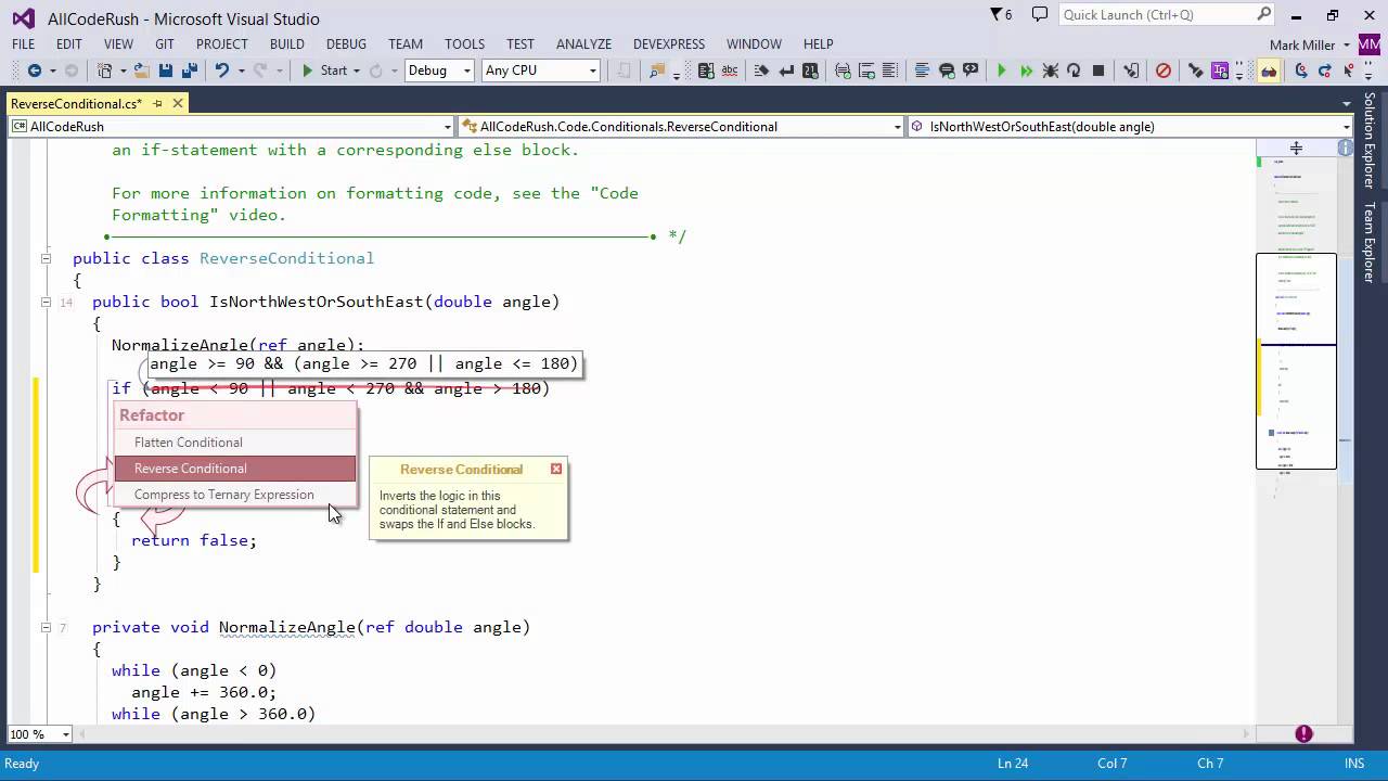 DevExpress CodeRush: Reverse Conditional