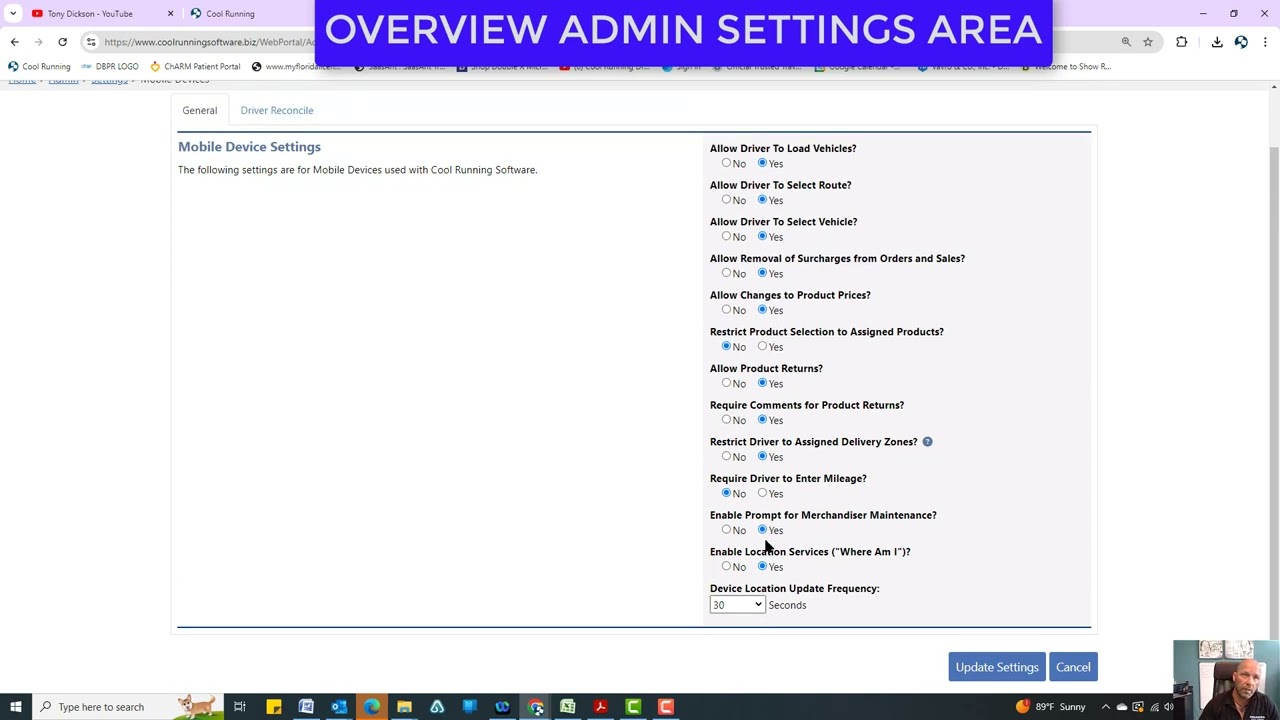 Overview Admin Settings Area