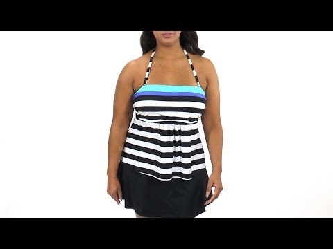 Beach House Plus Size Key West Stripe Bandeau Tankini Top | SwimOutlet.com