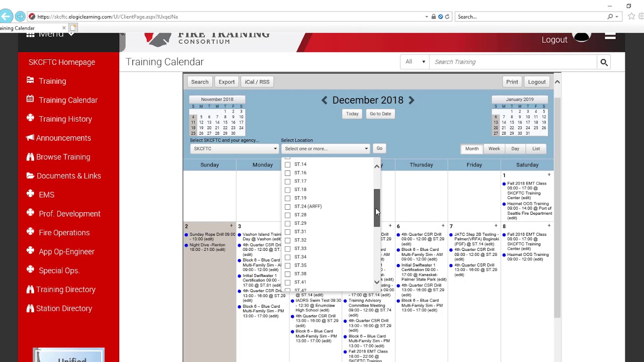 Accessing the Training Calendar