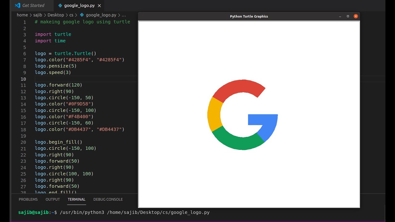 Creating Google Logo using Python Turtle