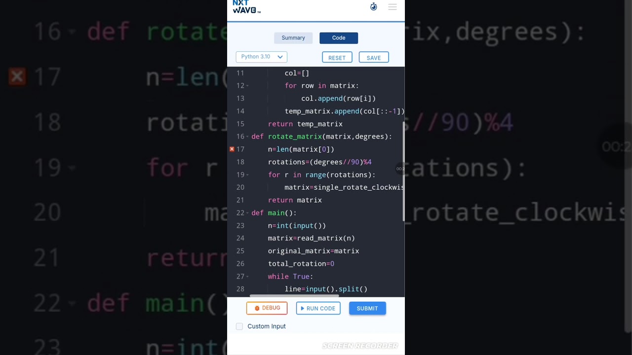 Matrix Rotation using python CCBP Nxtwave #coding #programming #python #nxtwaveccbp4 #pythoncoding