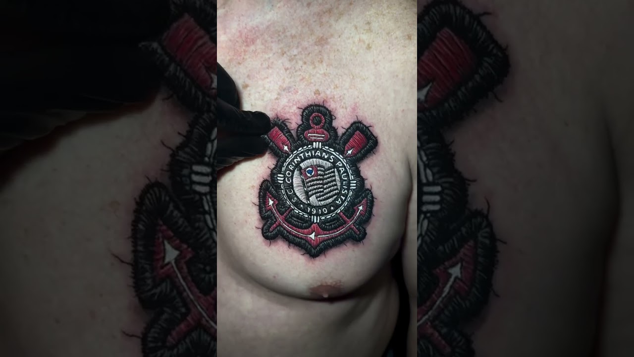 Patch Tattoo do @vinimoschentattoo  🤯🪡🧵@corinthians bordado na pele #patchtattoo #tattoo #art