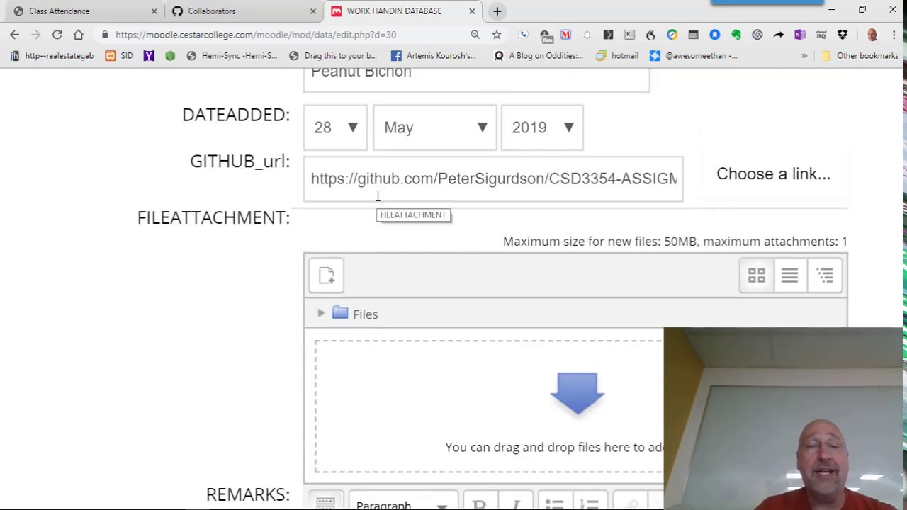 How to provide a GITHUB Invitation URL to the Moodle Hand In Work Database