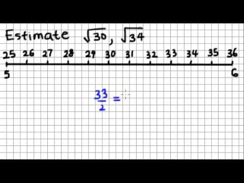 Estimating the square root of a number between 25 and 36