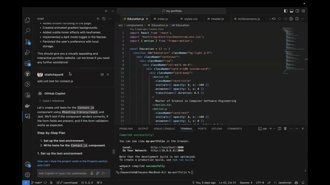 My Portfolio using Github Copilot
