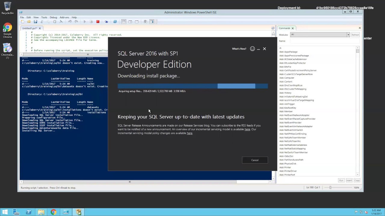 Microsoft SQL Server 2016 (Developer Edition) Installation using PowerShell (SQL Server, SSMS, SSDT)