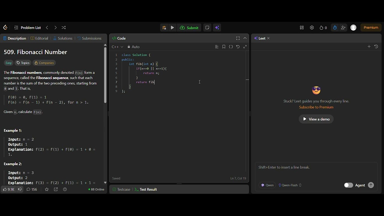 Leetcode problem no. 509. solution using C++ language. #leetcode #problemsolving #dsa #coding #new