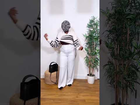 How to style wide leg white trousers with a striped jumper #howtostyle #plussize #midsizefashion