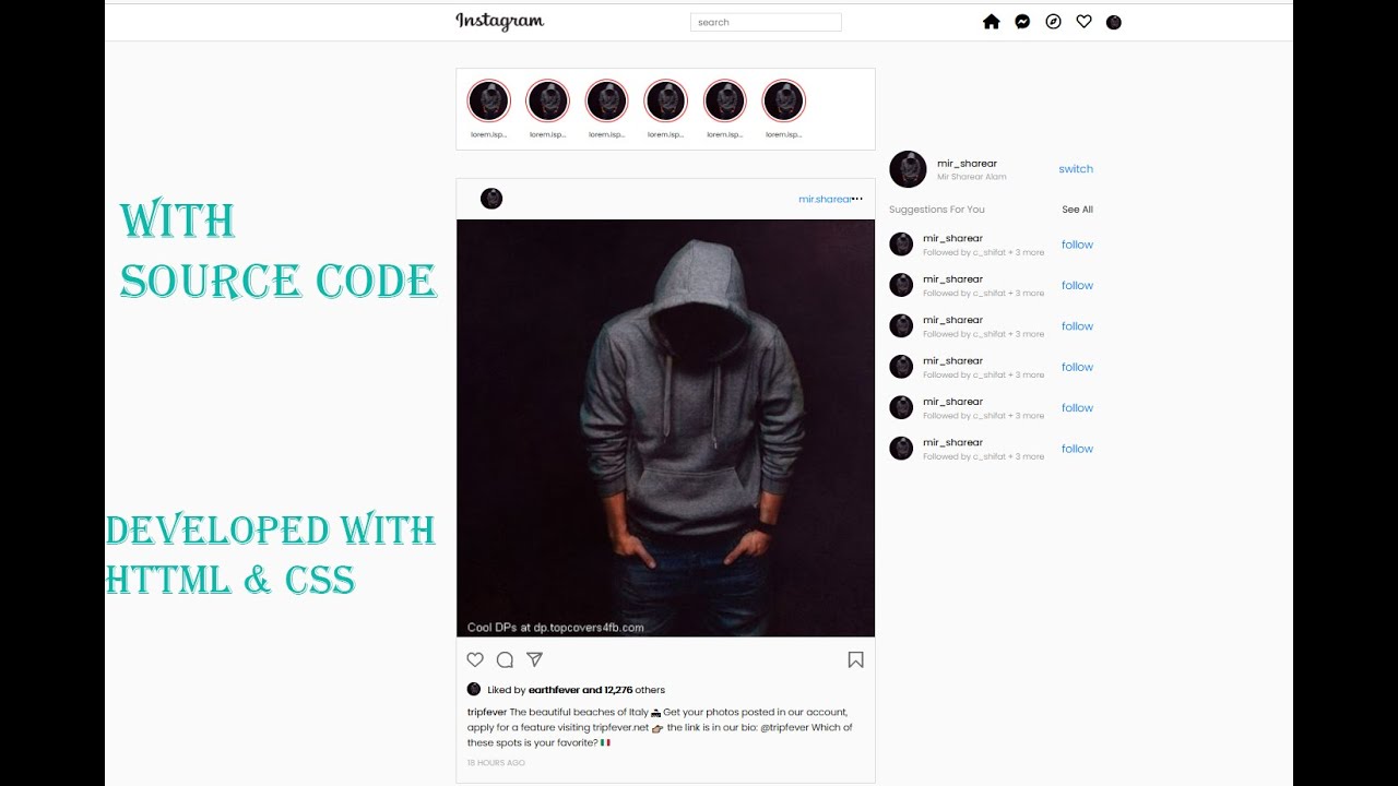 Instagram UI Clone 2022 | Make Responsive Instagram Clone with HTML, CSS UI .