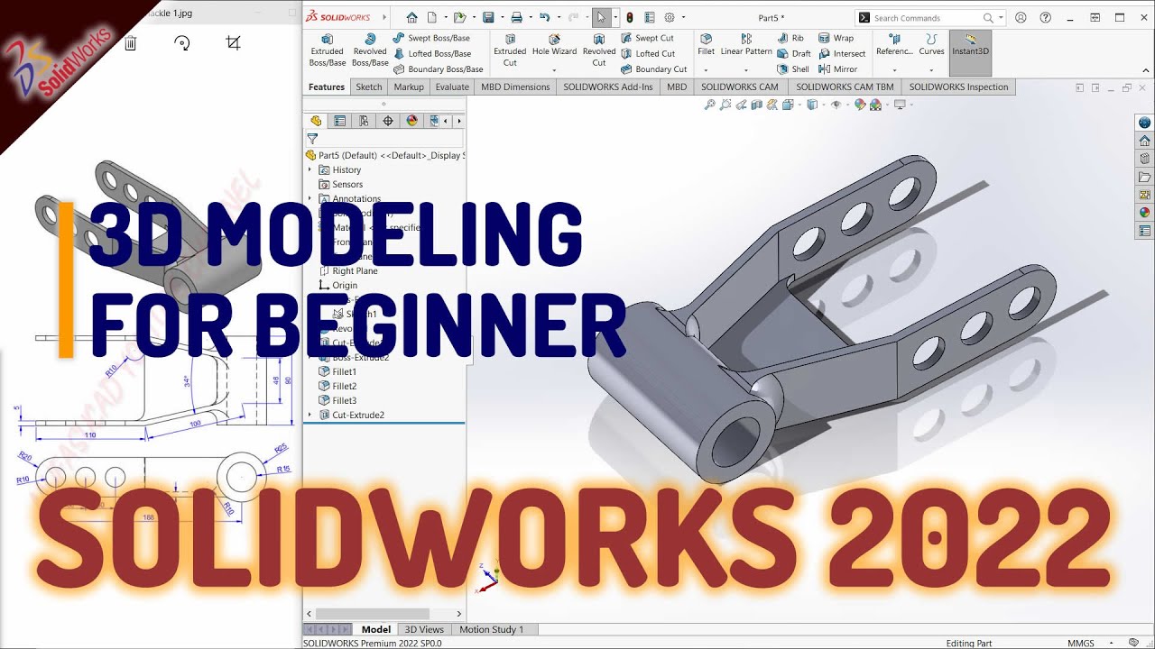 Solidworks 2022 Basic 3D Modeling Tutorial For Beginner Exercise 01 (COMPLETE)