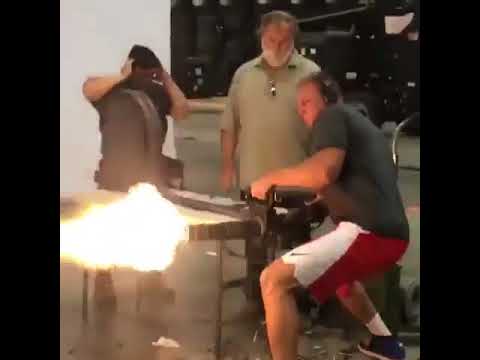 Rob Gronkowski Shooting a Mini Gun