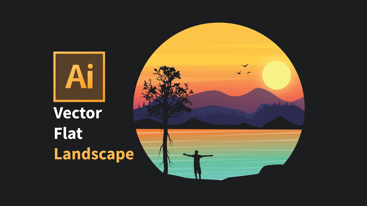 Beautiful Landscape Vector Illustration-Adobe Illustrator CC Tutorial