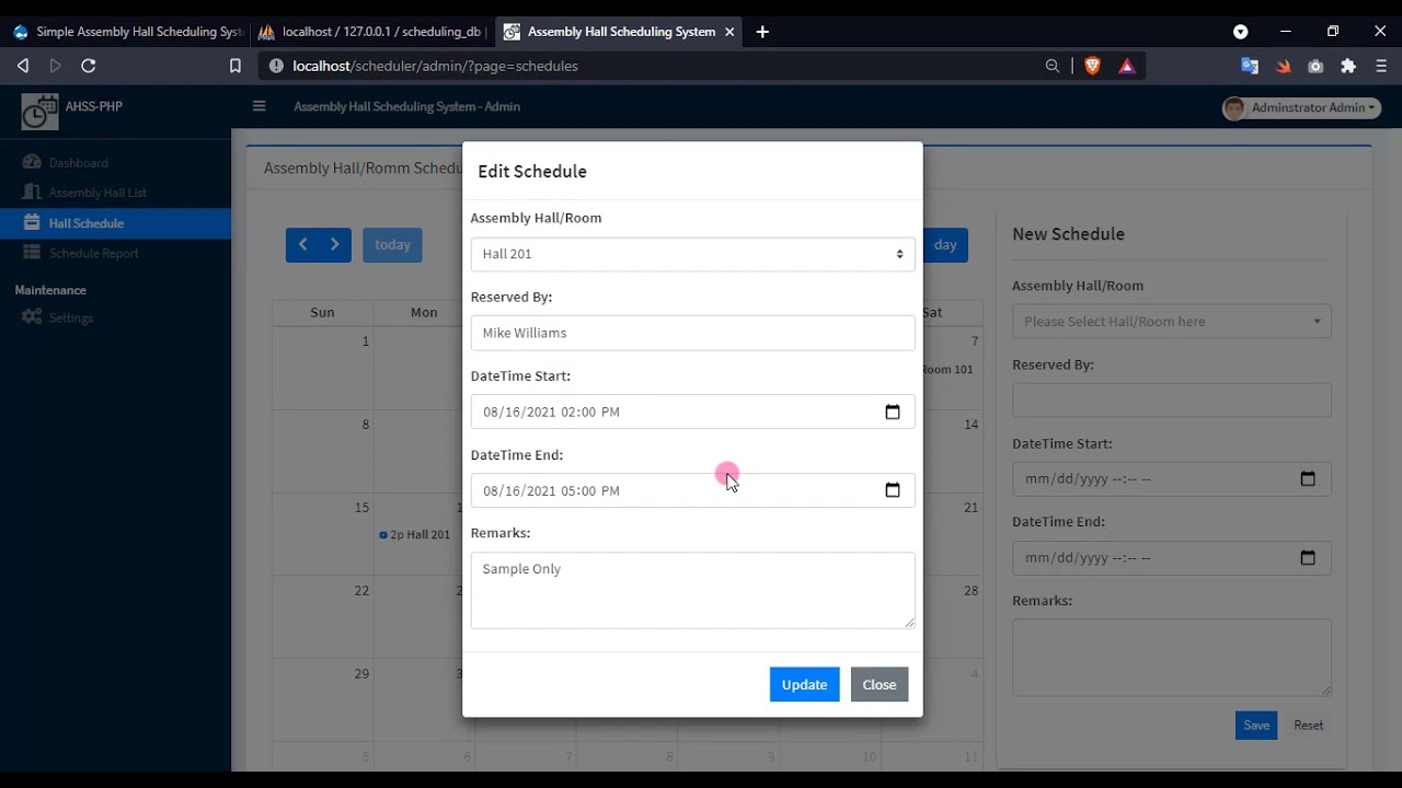 Simple Assembly Scheduling System in PHP DEMO