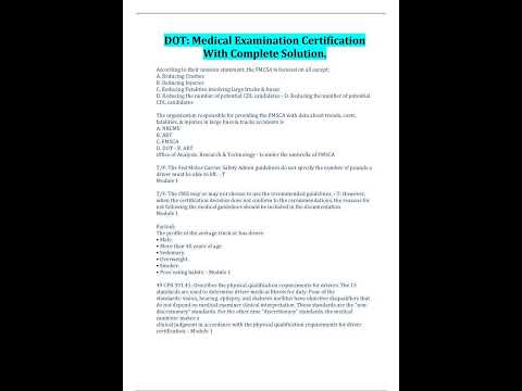 DOT MEDICAL EXAMINATION CERTIFICATION WITH COMPLETE SOLUTION pdf