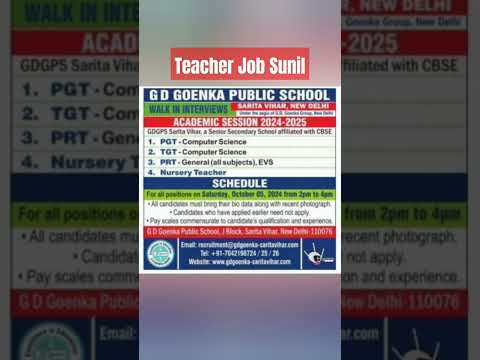 Delhi Ncr Teacher Vacancy 2024 25 | Gd Goenka School Vacancy 2024 Delhi | Delhi Teacher Jobs #shorts
