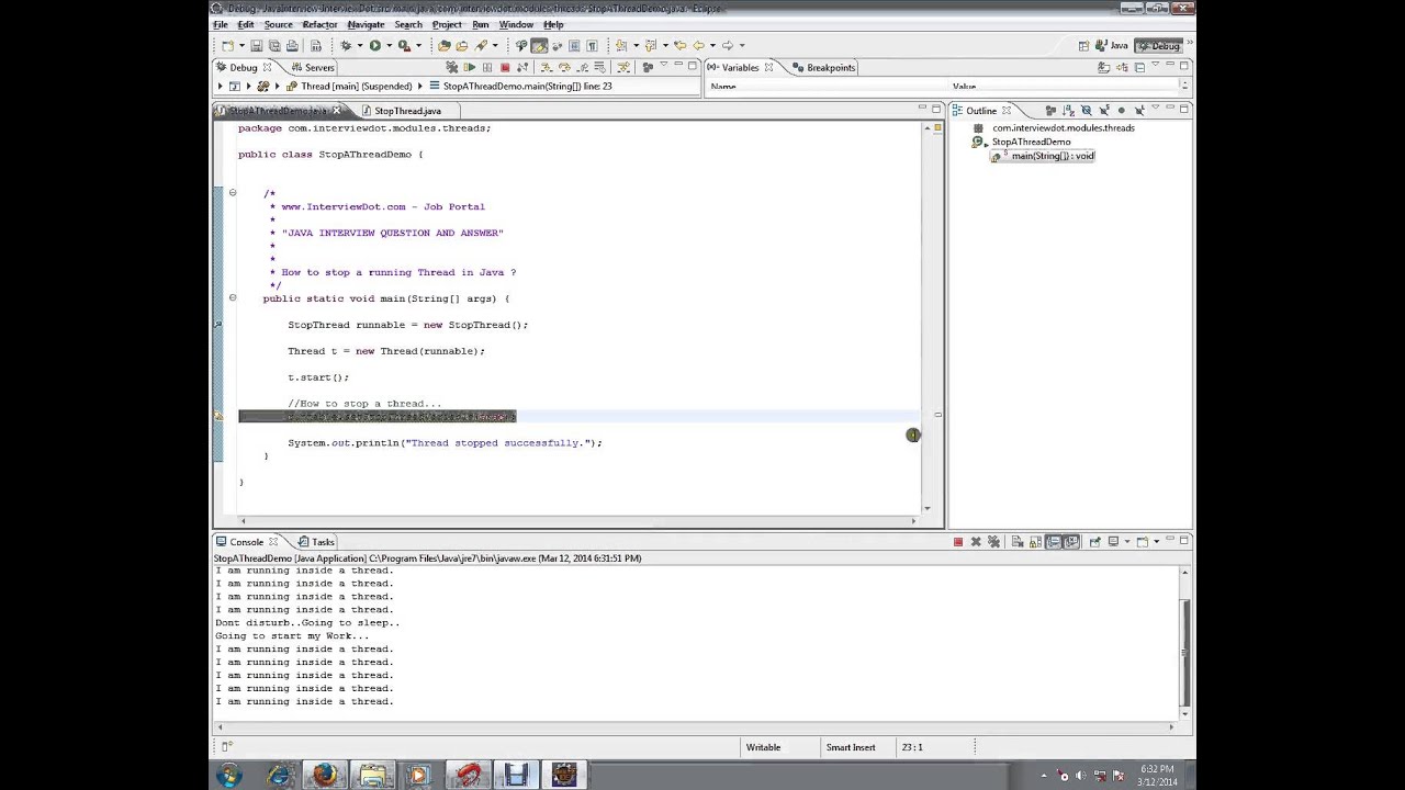 How to stop a running Thread in Java Demo