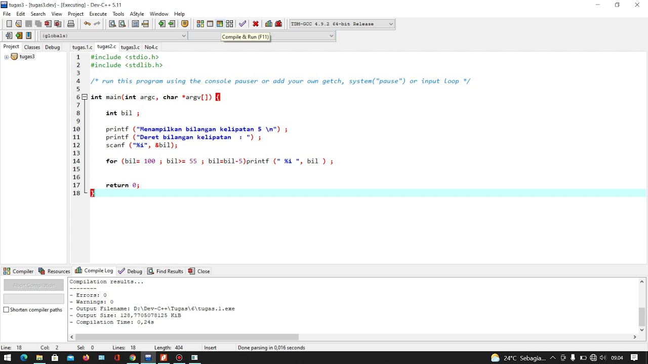 Program Mencetak Kelipatan  -5