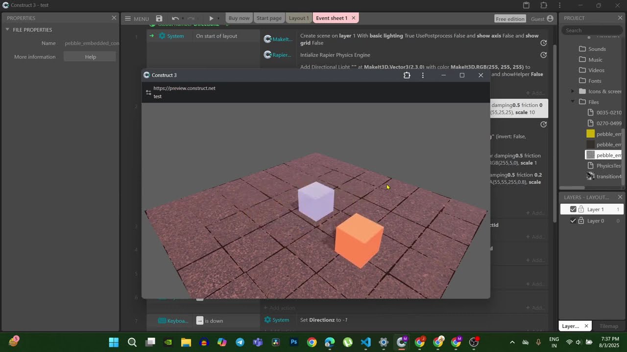 Collision Test Construct3 3D