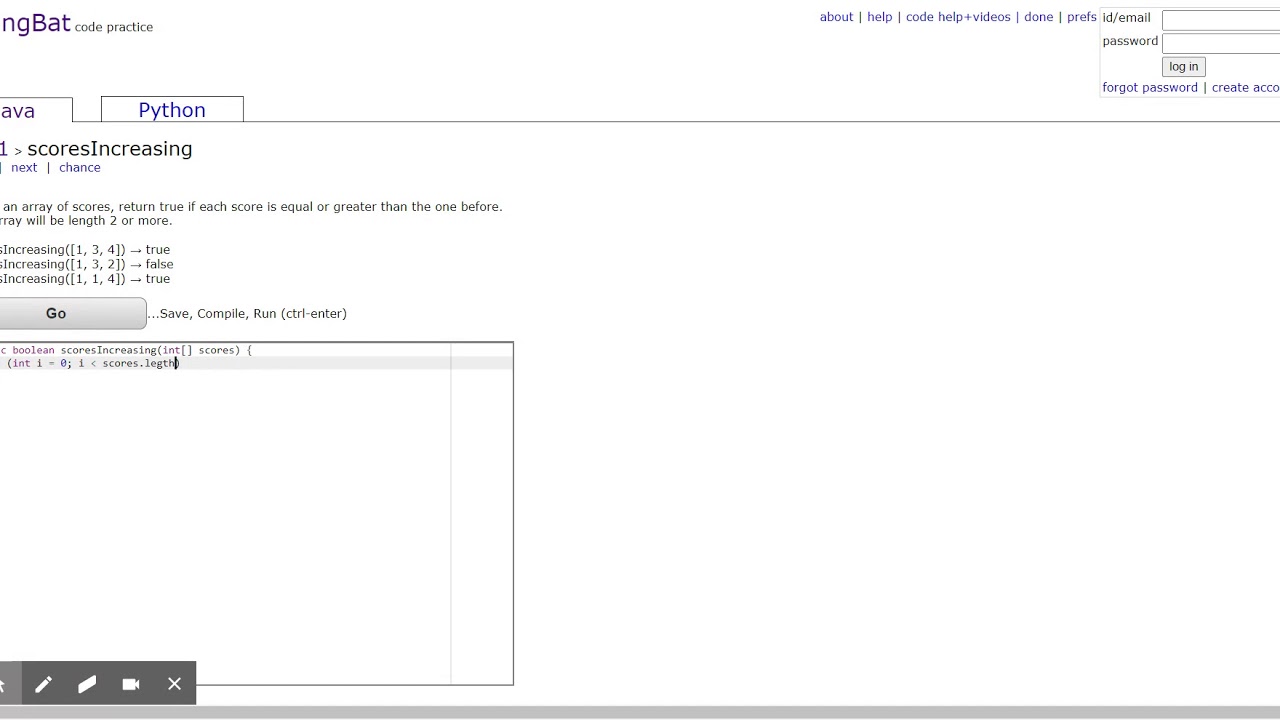 CodingBat Java AP-1 scoresIncreasing