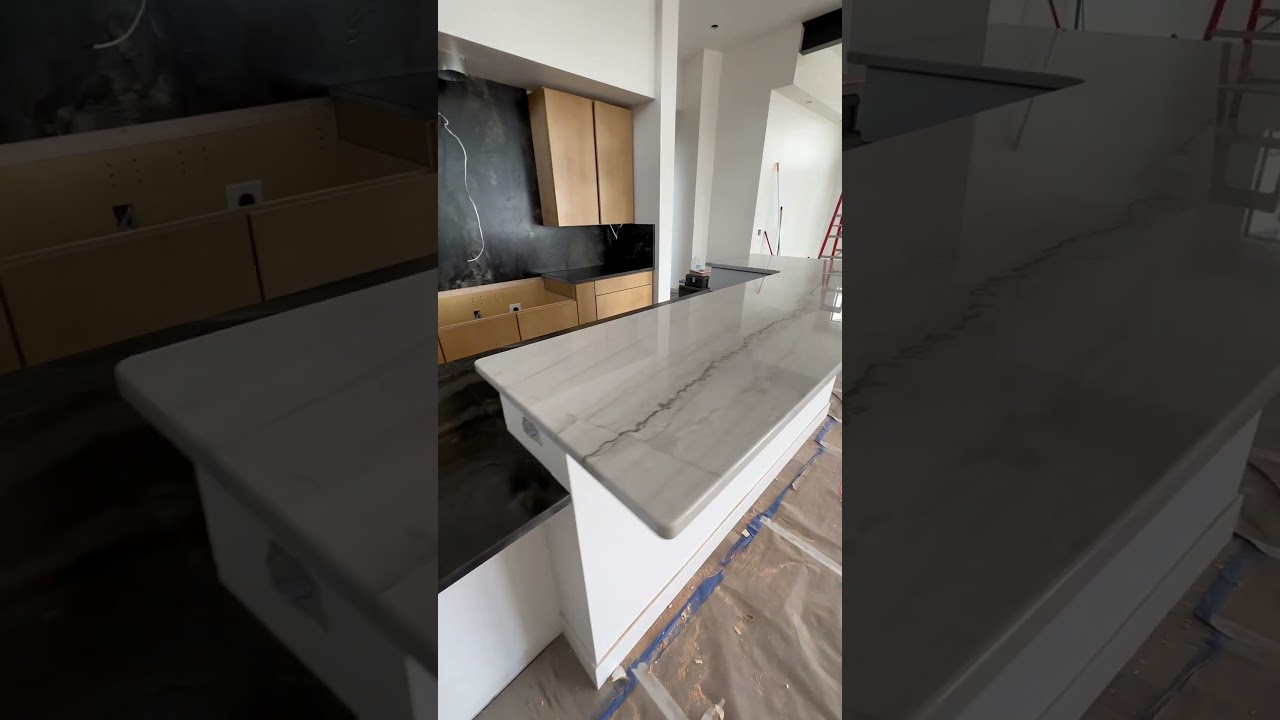 Scandalous black quartzite full height back splash 💦 kitchen and wet